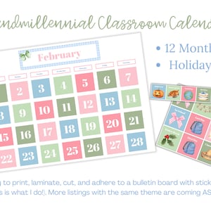 Grandmillennial Coquette Bows Classroom Calendar - Etsy