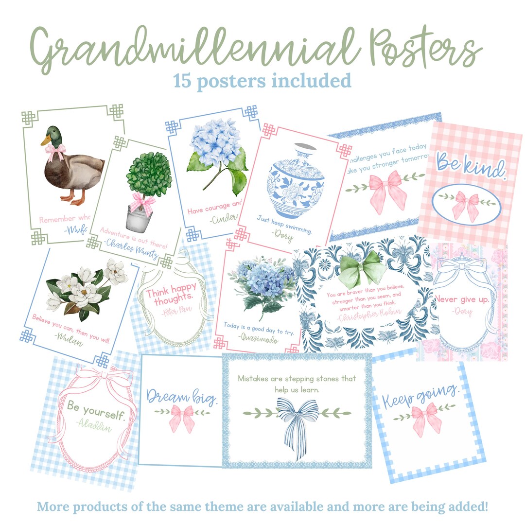 Grandmillennial Coquette Bows Inspirational Quotes Posters - Etsy