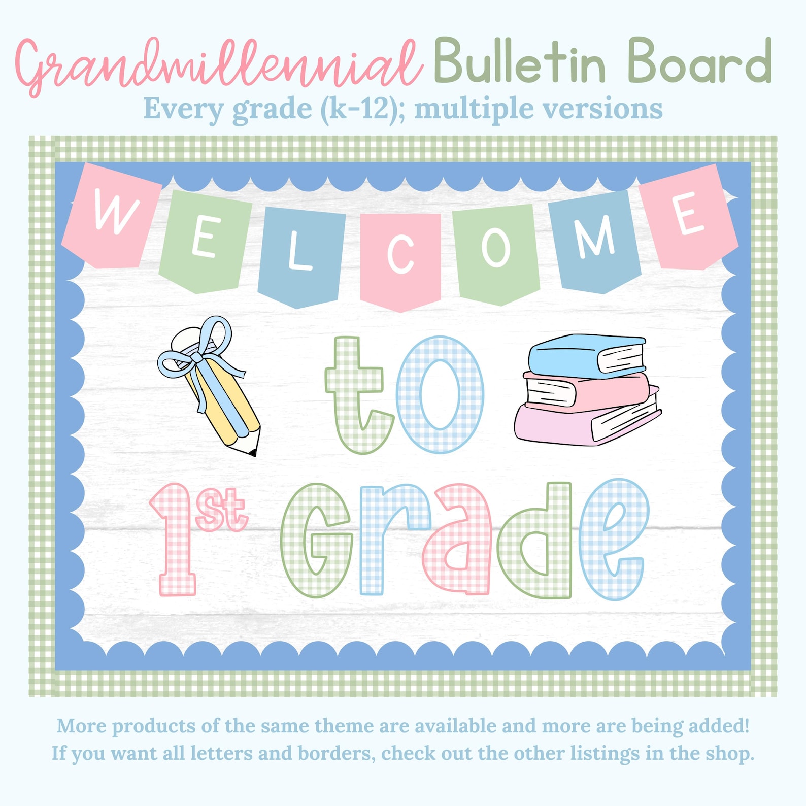 K-12 Back to School Gingham Bulletin Board Kit | Grandmillennial Series ...