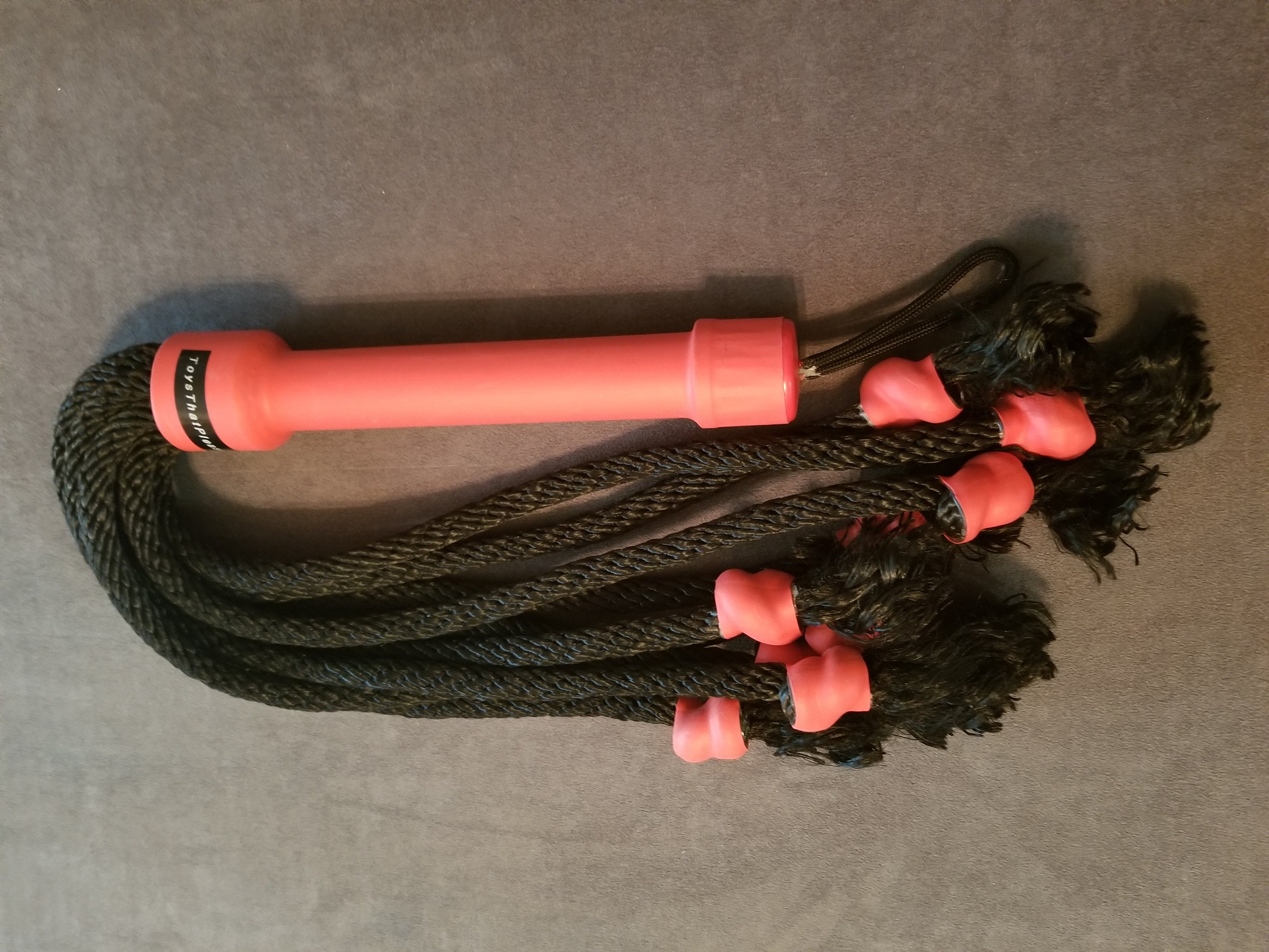 Rope Flogger 16 Red Knots With Red Handle for BDSM Impact Play Thud ...