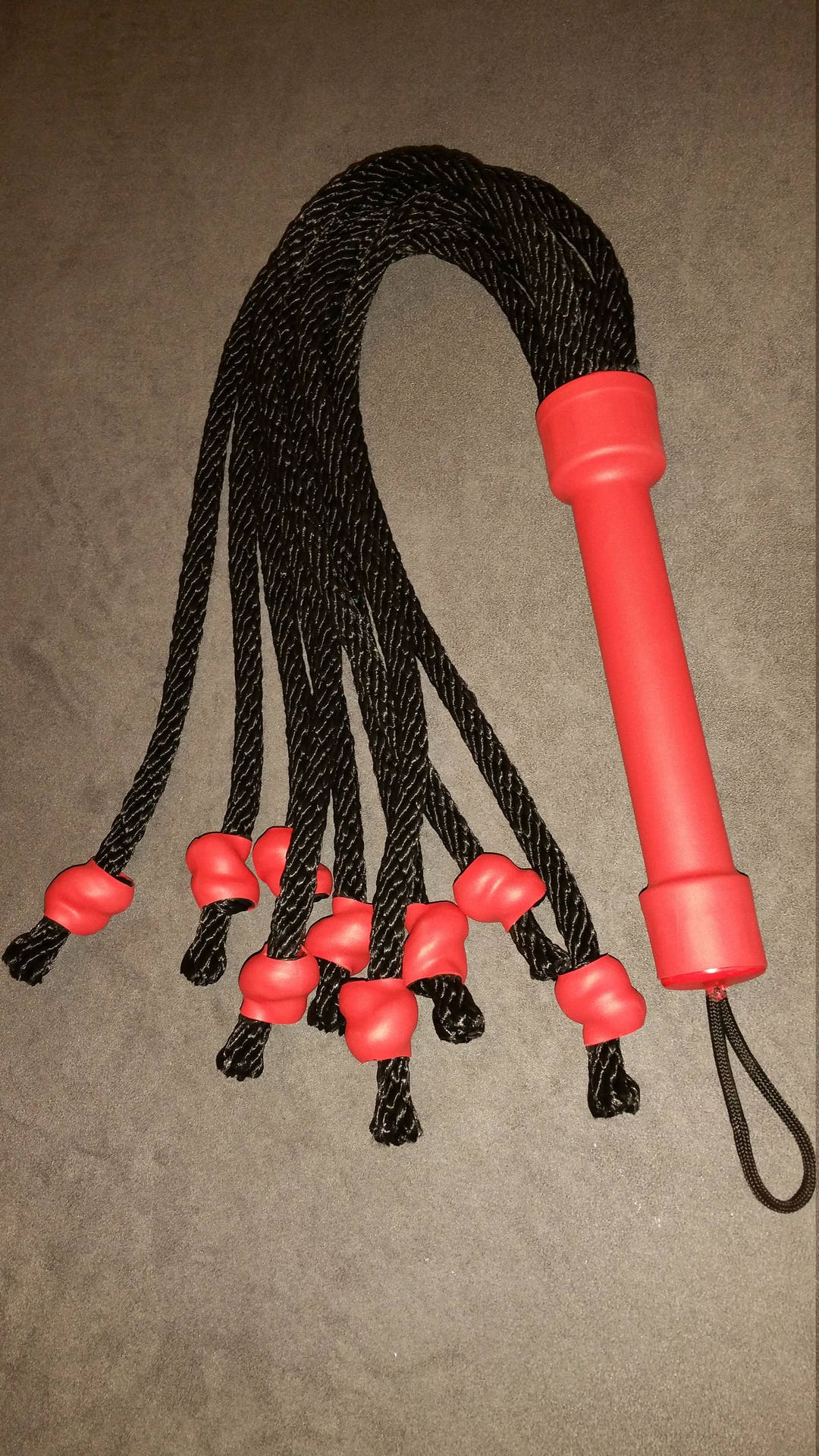 Rope Flogger 16 Red Knots With Red Handle for BDSM Impact Play Thud ...