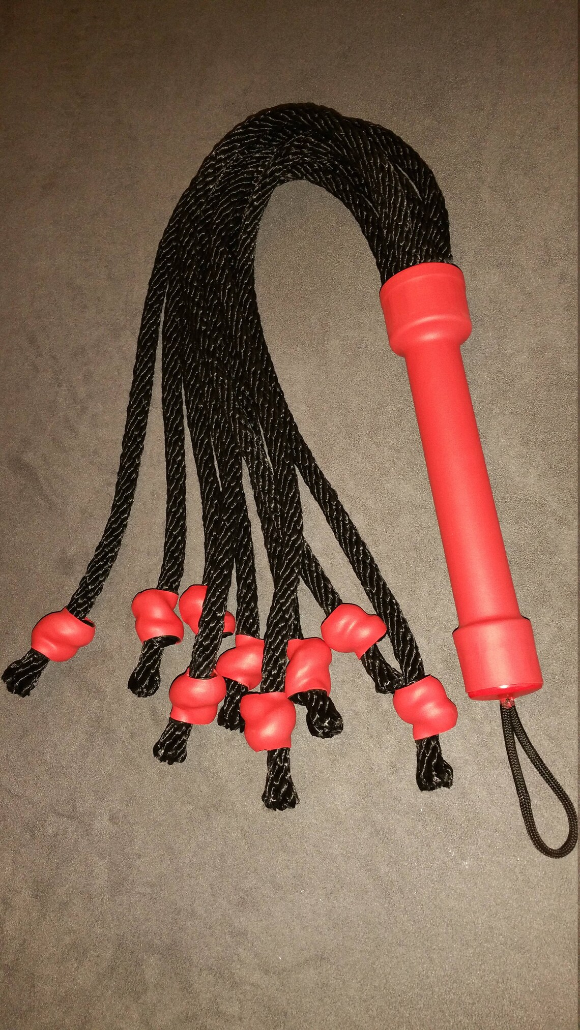 Rope Flogger 16 Red Knots With Red Handle for BDSM Impact Play Thud ...