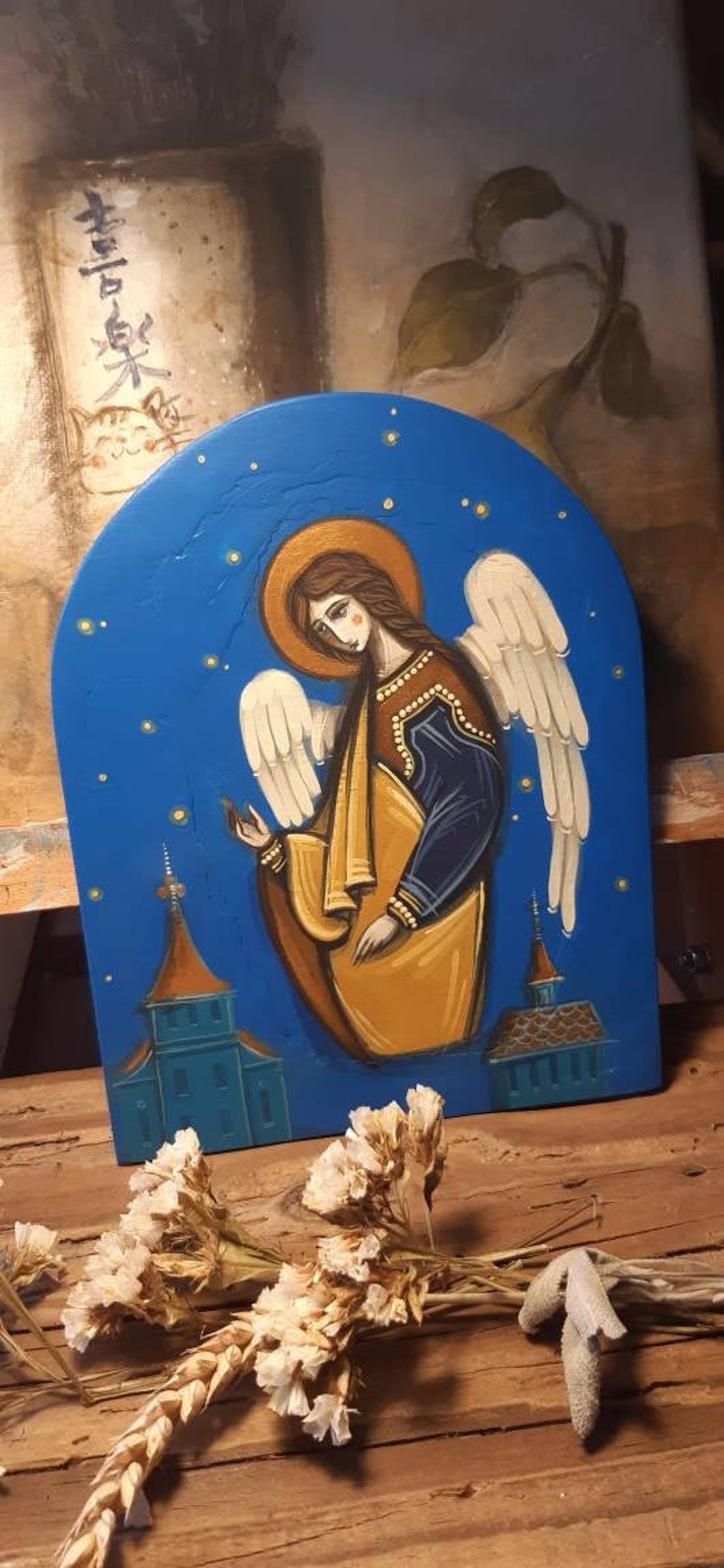 Angel Painting Romanian Baptism Gift Orthodox Icon - Etsy