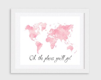 World Map Wall Art Oh the Places You'll Go Quote - Etsy
