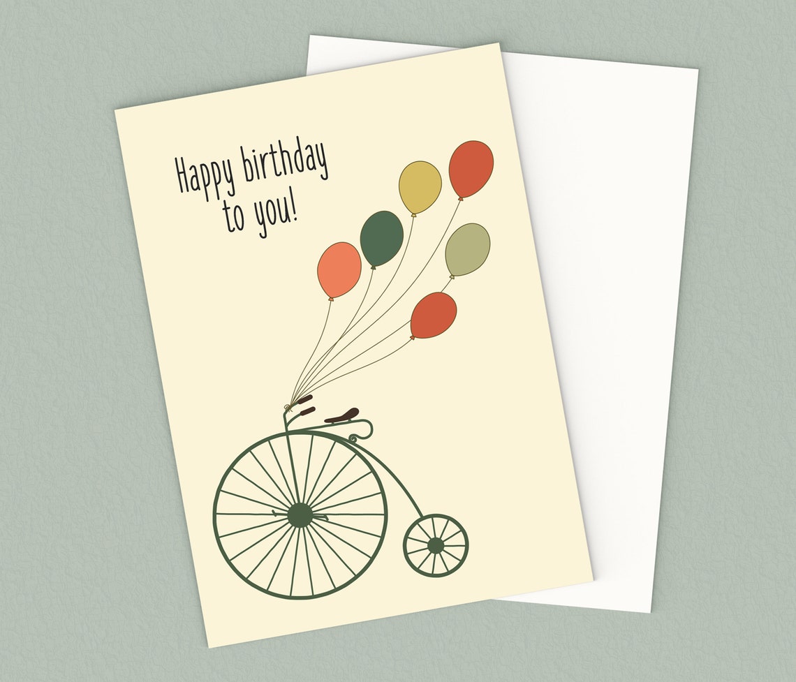 Printable Bicycle Birthday Card. Digital Birthday Card With Bike ...