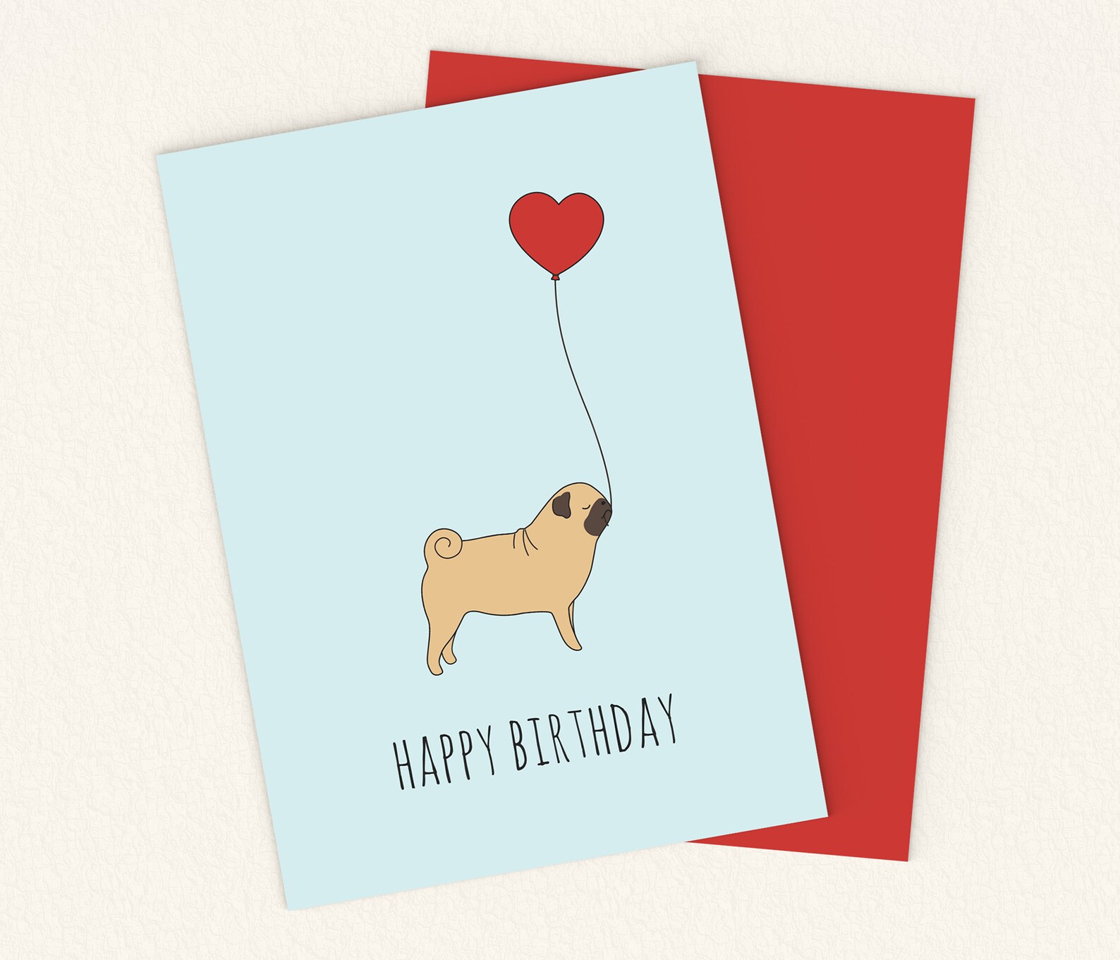 Printable Pug Birthday Card. Cute Pug Card. Dog Birthday Card. Pug Card ...