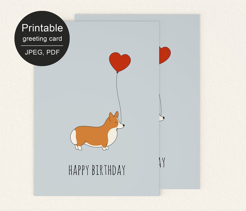 PRINTABLE Corgi Birthday Card Corgi Card Birthday Card for - Etsy