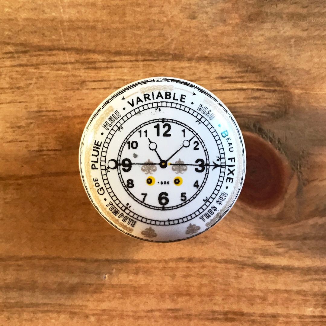 White Ceramic Clock Face Decal Furniture / Cabinet Knob With Black ...