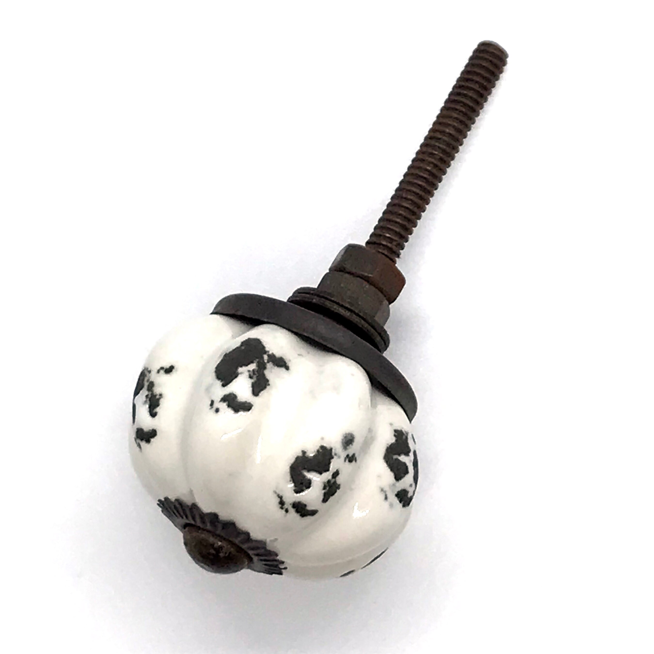 Black and White Distressed Ceramic Sphere Knob With Pumpkin - Etsy