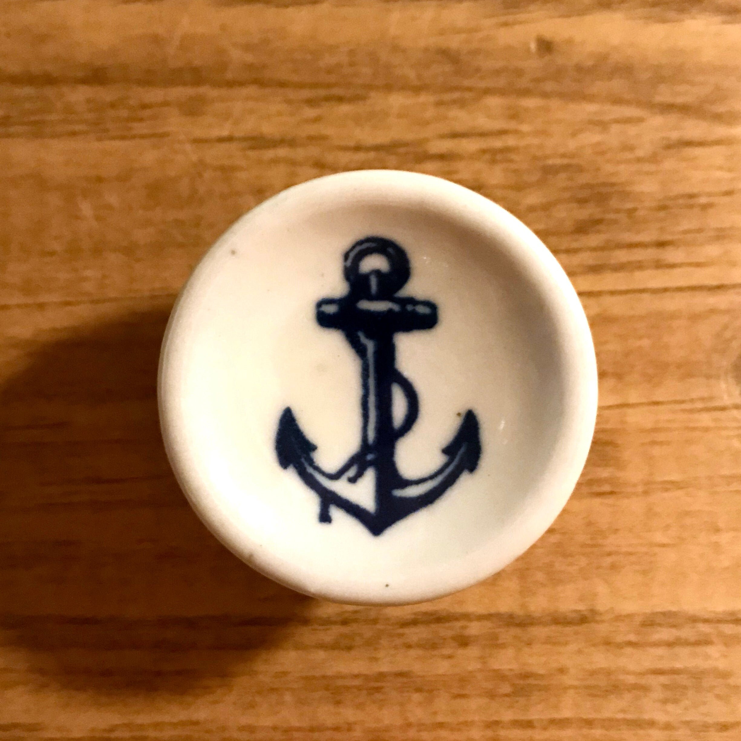 White and Blue Ceramic Anchor Circle Furniture / Cabinet / | Etsy