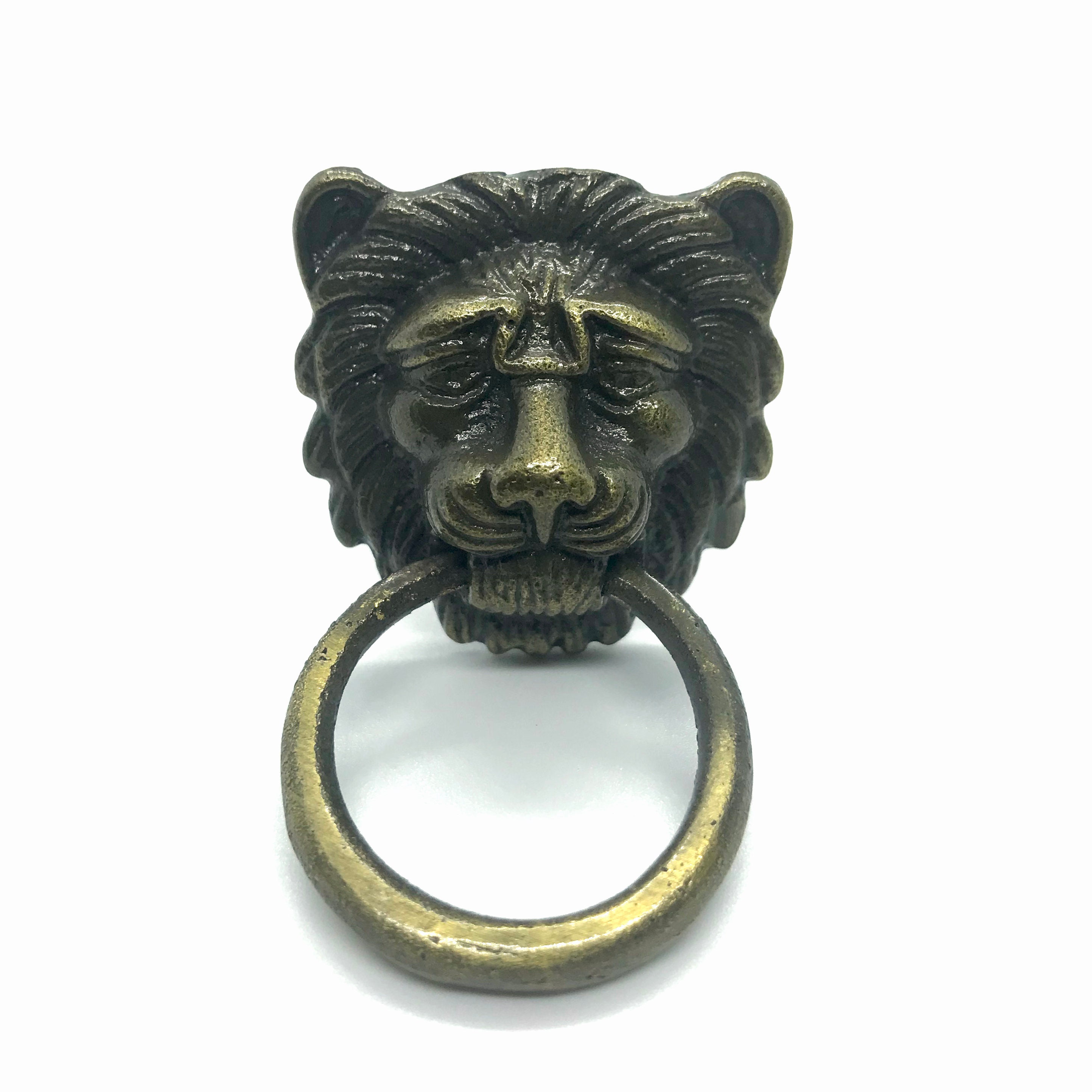 Gold Brass Lion Head Ring Pull Furniture Knob With a Brass - Etsy