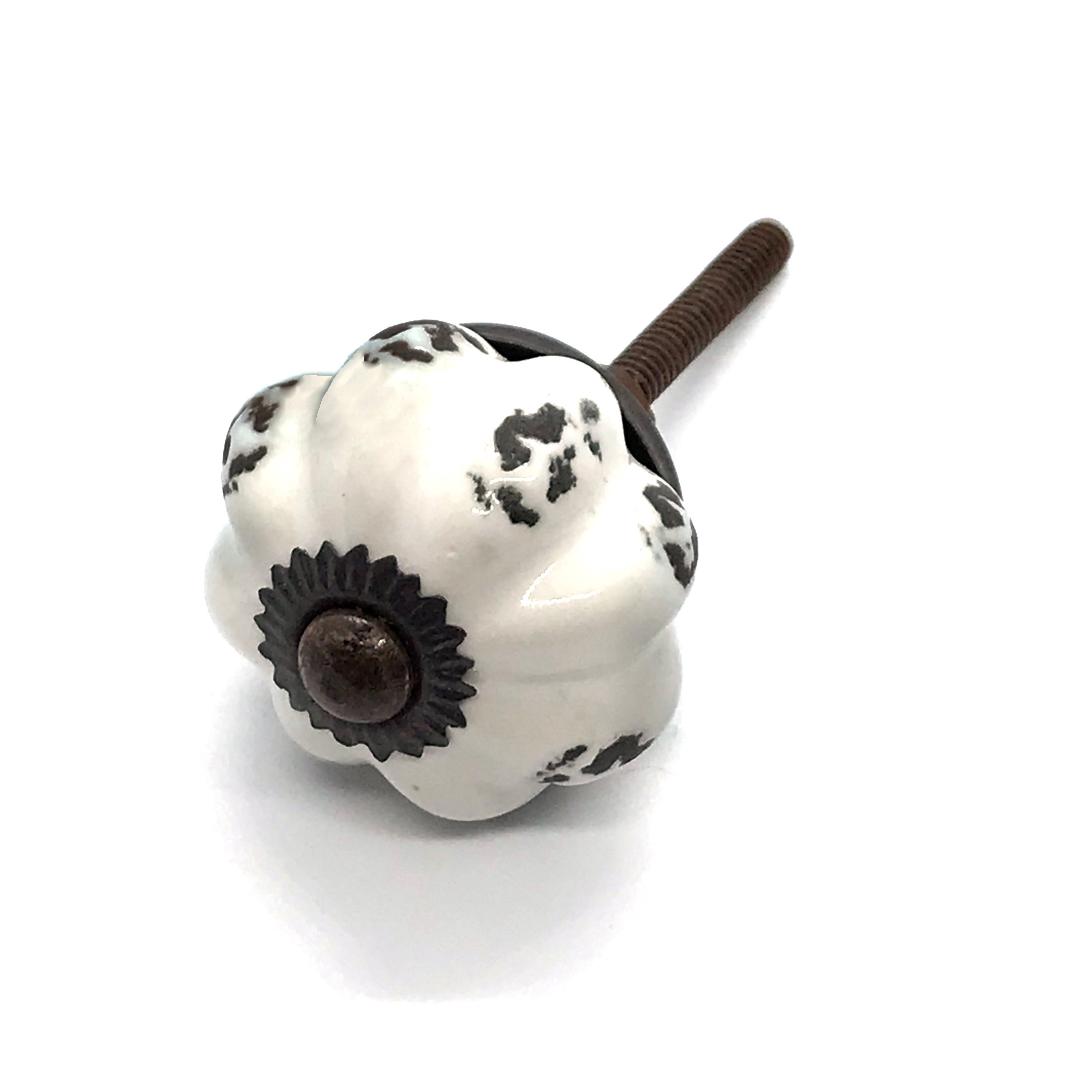 Black and White Distressed Ceramic Sphere Knob With Pumpkin - Etsy