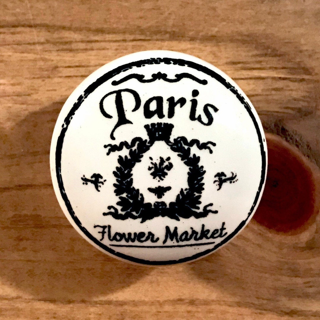White Ceramic Word Art Decal Furniture / Cabinet Knob With Black ...