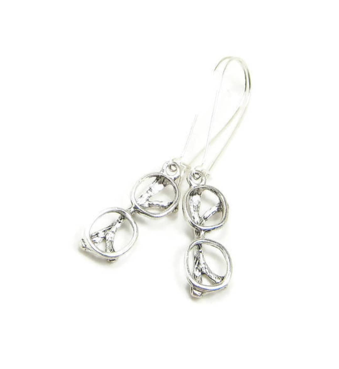 Eyeglass 925 Silver Earrings, Large, Eyeglasses, Glasses, Optical ...