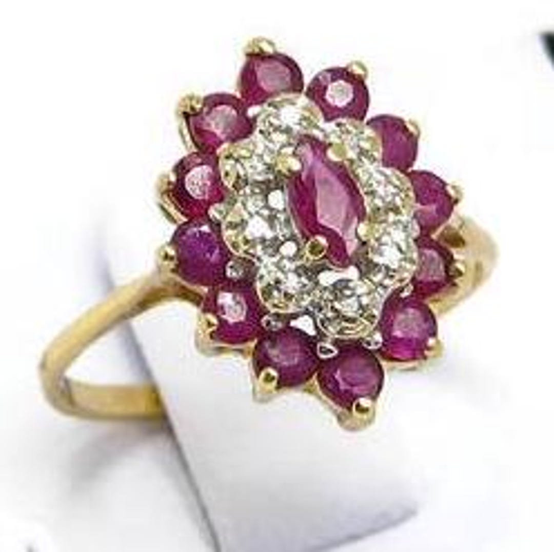 Valentine's Day 10K GOLD Vintage 1990s Ruby Diamond Ring, Ladies Size 6, 1 Carat, Hallmarked ...