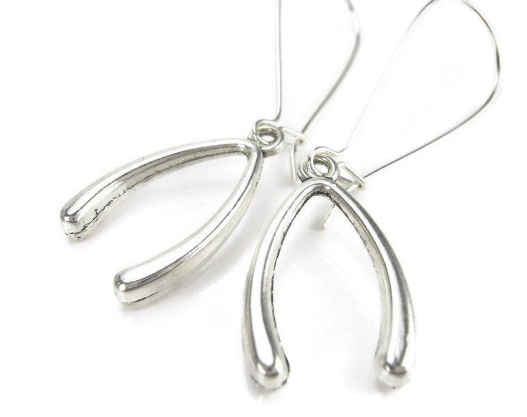 E WISHBONE 925 Silver Earrings, Large Wishing Bone, Wish Bone, Forcula ...