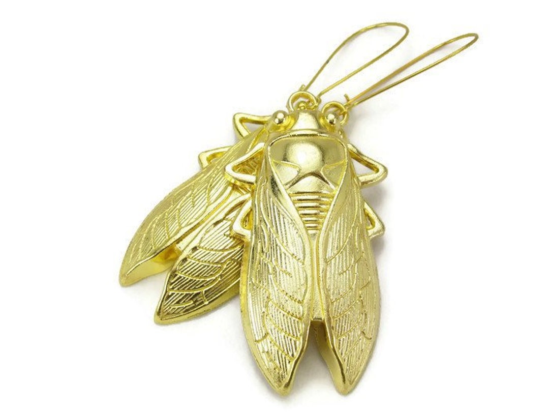 GRASSHOPPER 18K Gold Earrings, Large Statement Oversized, Bug, Leaping ...