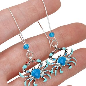 Blue Crab 925 Silver Drop Earrings, Coastal Ocean Jewelry - Etsy