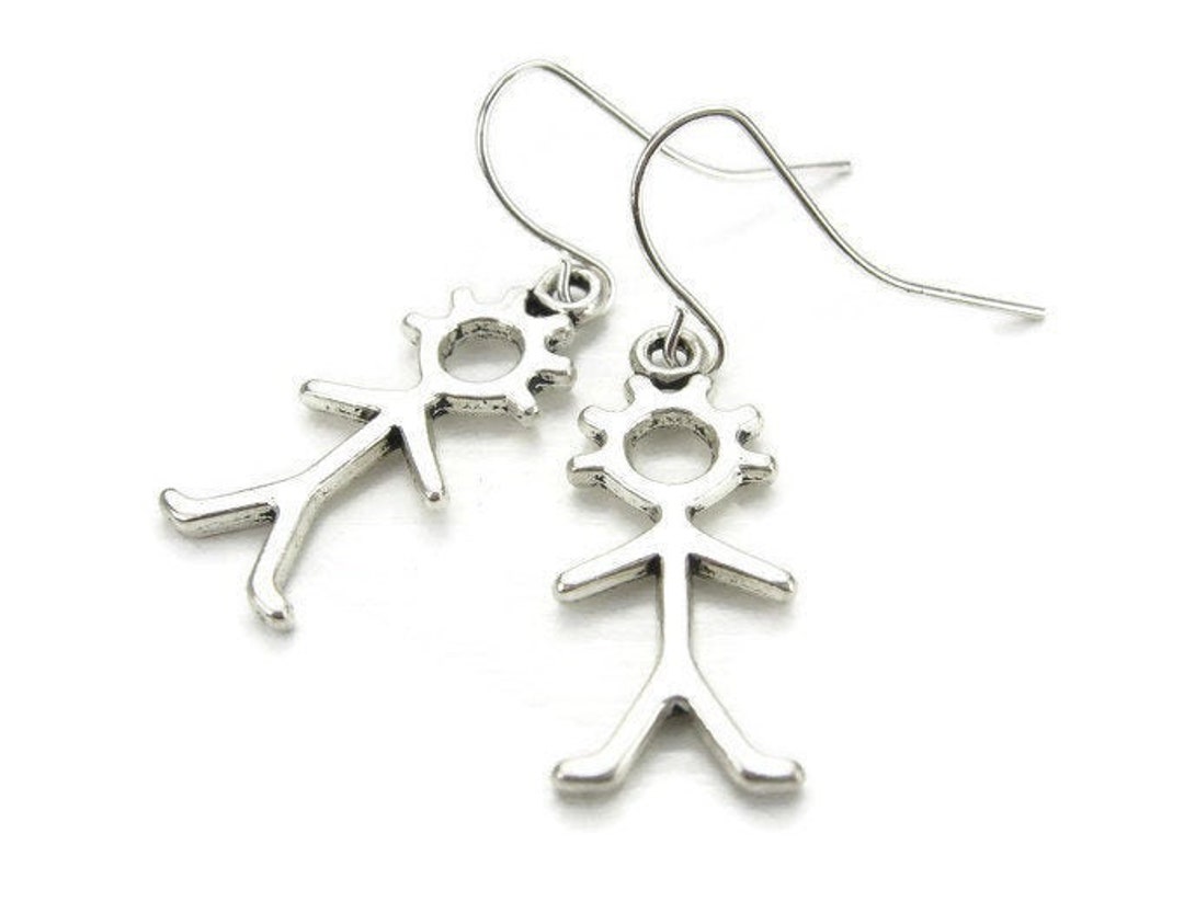 STICK FIGURE Silver Earrings, Unisex Person Boy or Girl Hangman Game ...