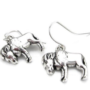 BUFFALO BISON 925 Silver Earrings, 3D Bull, American Canadian Water Cape, European Asian Plains ...