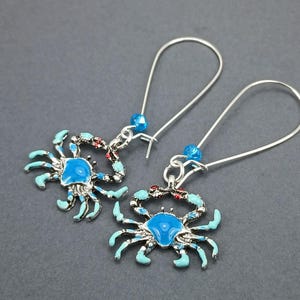 Blue Crab 925 Silver Drop Earrings, Coastal Ocean Jewelry - Etsy