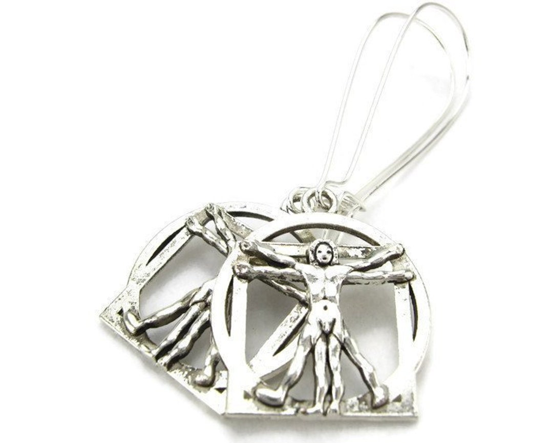 VITRUVIAN MAN 925 Silver Kidney Wire Earrings, Human Anatomy, Leonardo ...