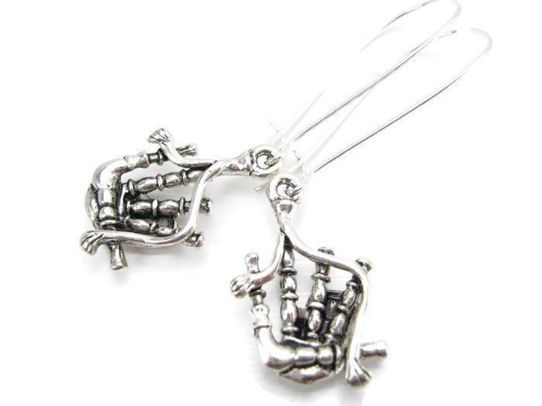 E BAGPIPE 925 Silver Earrings, 3D Woodwind Instrument, Scottish Pipes ...