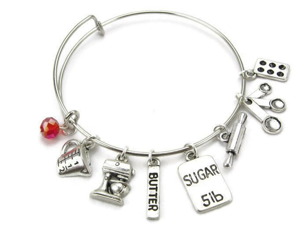SALE Bake Shop Silver Adjustable Charm Bracelet, Cup, Mix, Butter ...