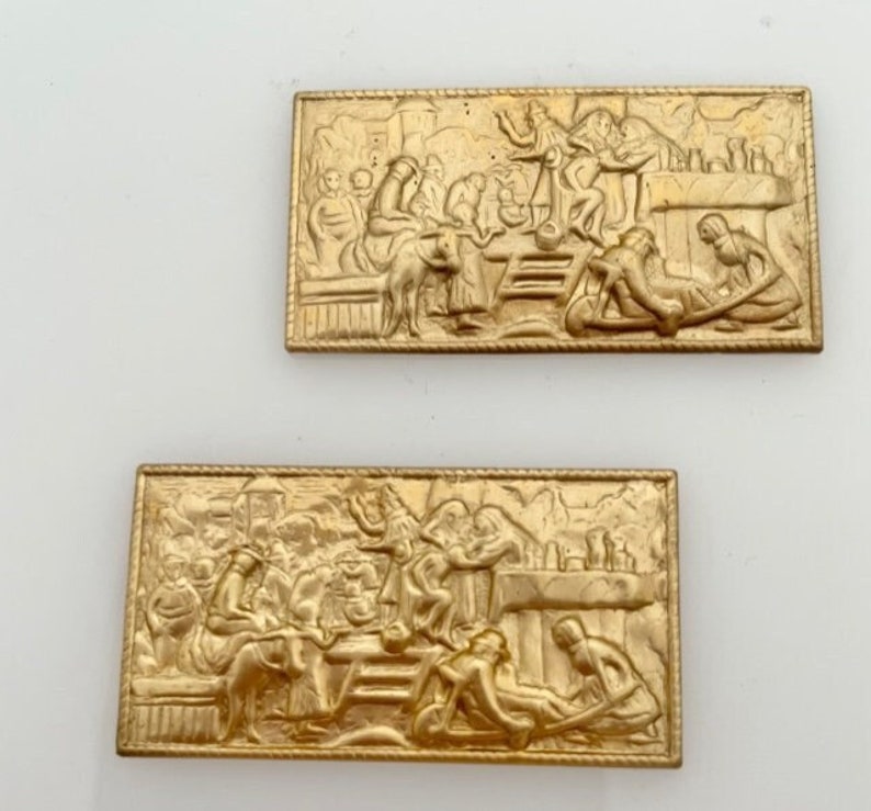 Medieval Scene Rectangle Brass Finding - Etsy Australia