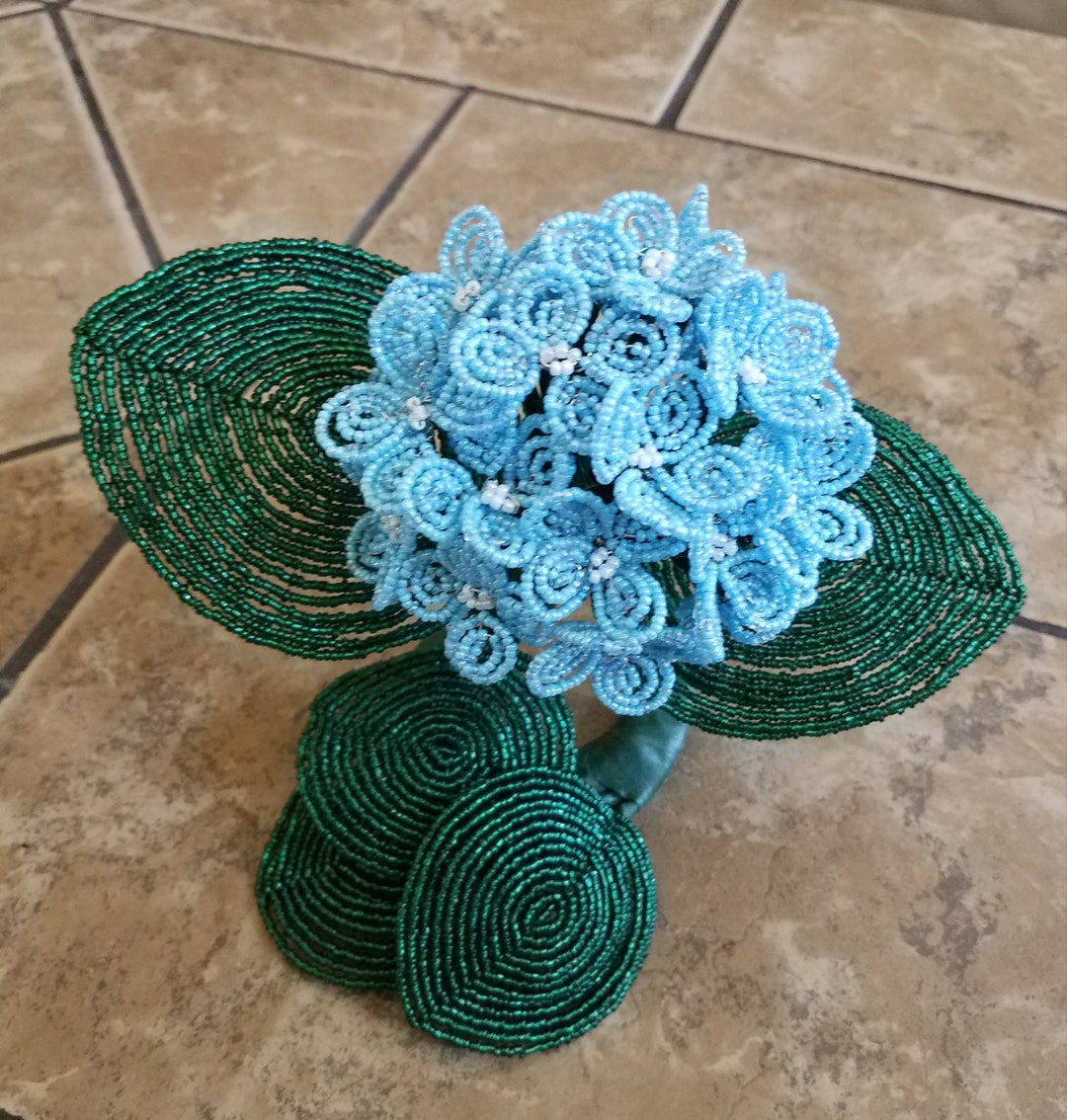 Blue Hydrangea, Handmade French Beaded Flower - Etsy