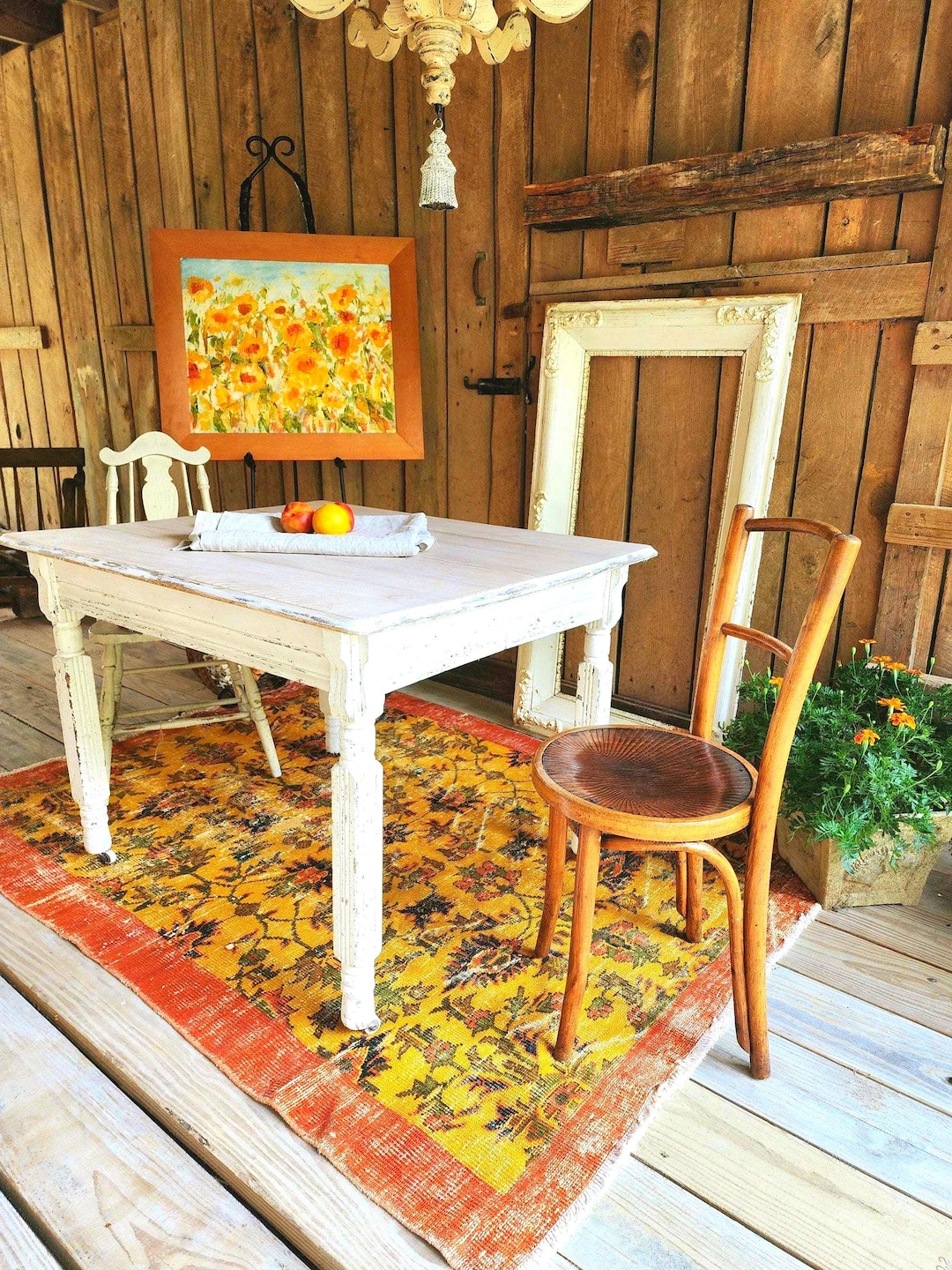 Antique Primitive 1800s Bleached Top White 5 Plank Farmhouse Table ...