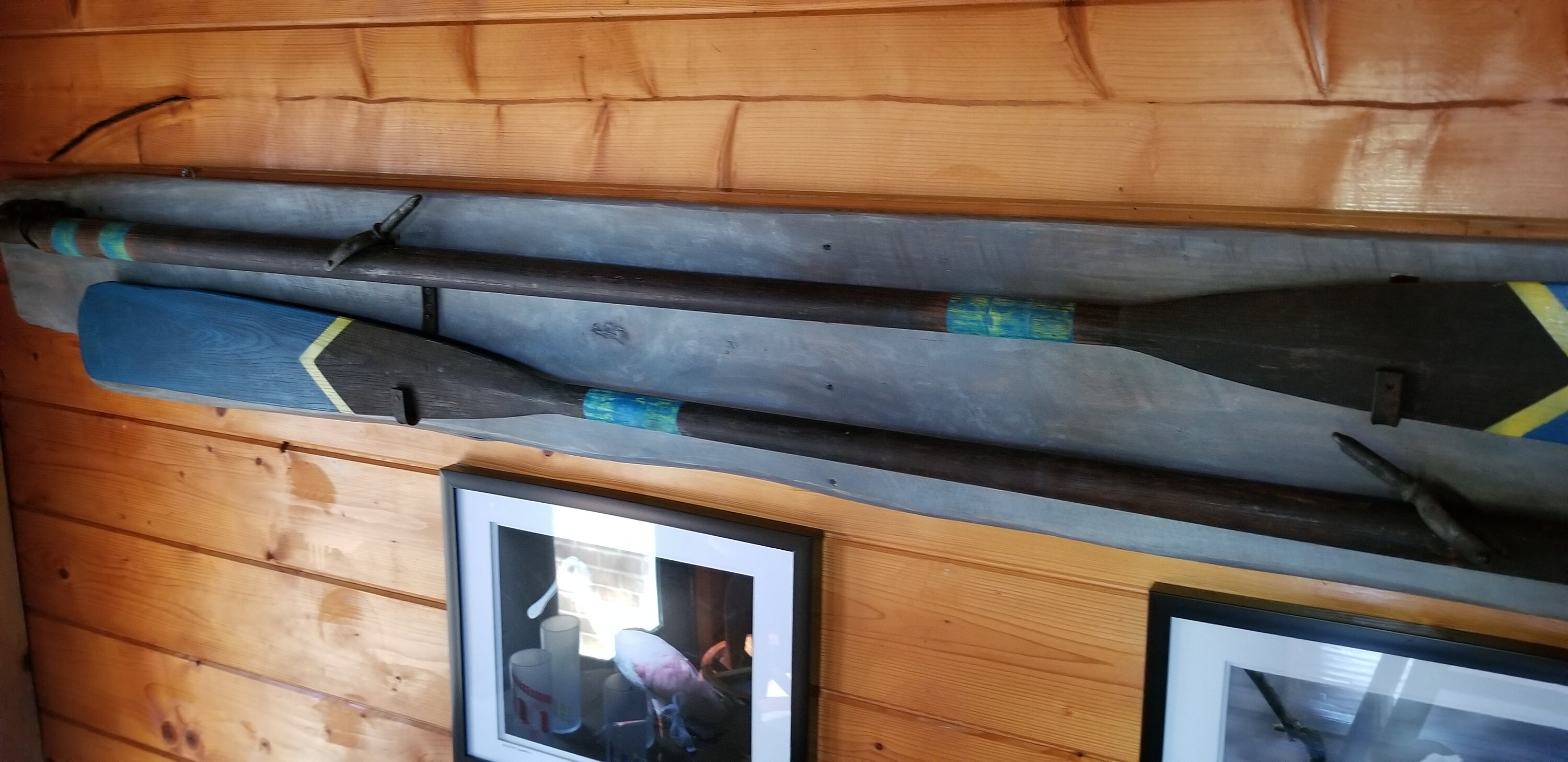 Antique Primitive 91" Pair Original Oars With Oar Locks Mounted Painted ...