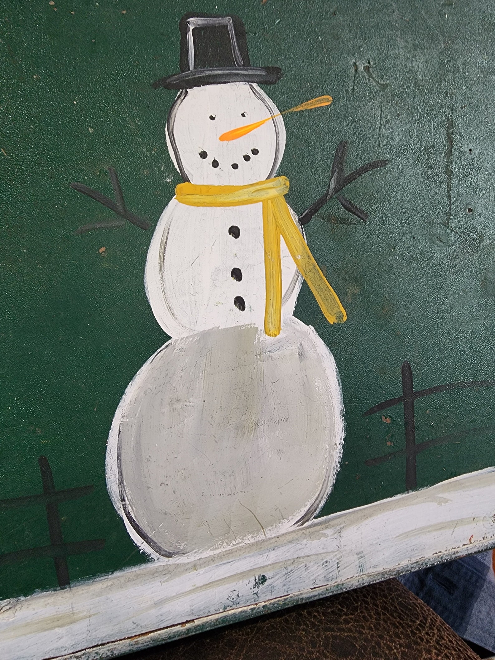 Antique Authentic Primitive Folk Art MR Snowman Painting on Old Trunk ...