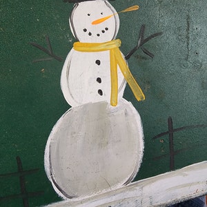 Antique Authentic Primitive Folk Art MR Snowman Painting on Old Trunk ...