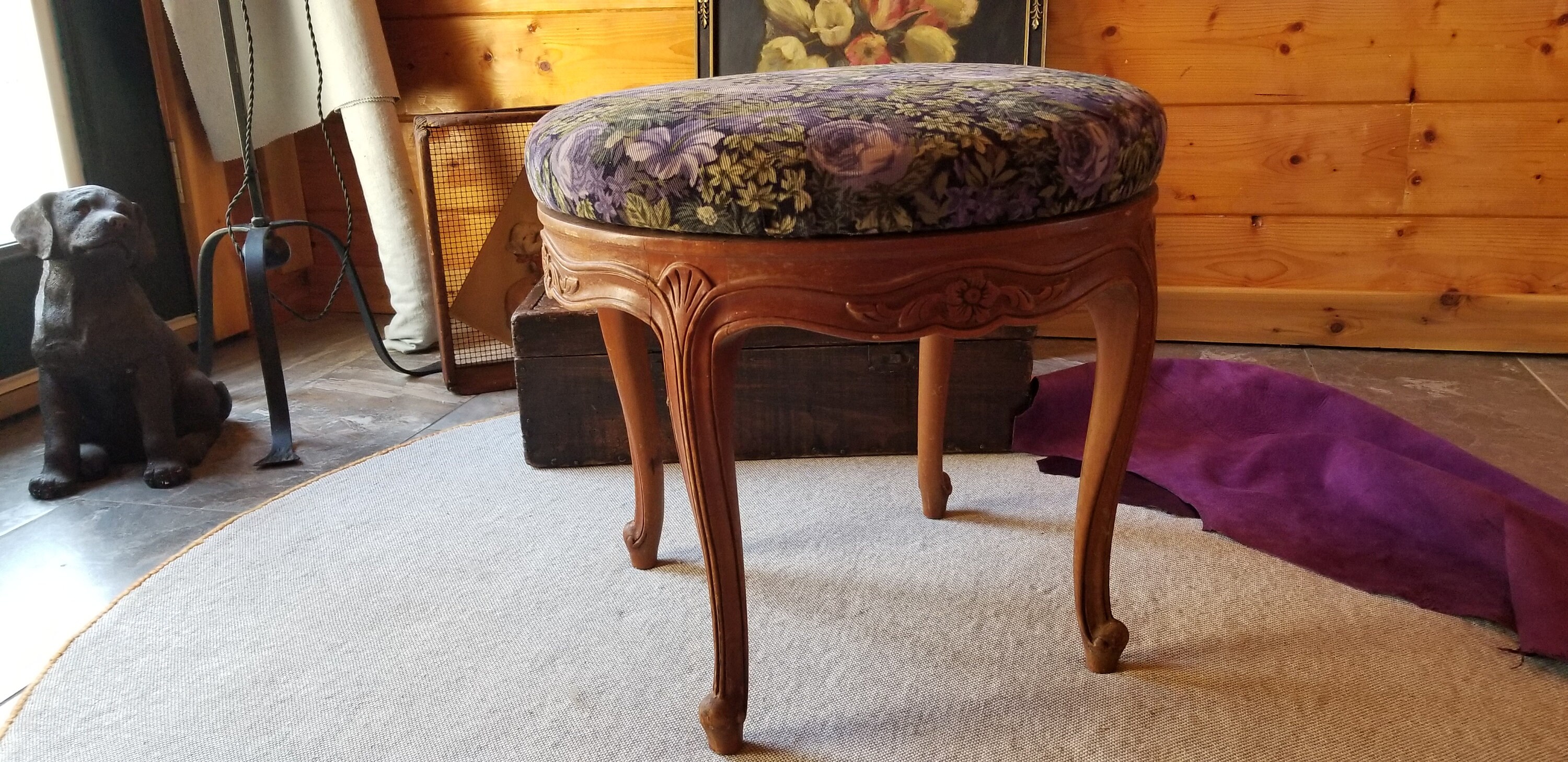 Avintage French Louis XV Style Bench With Revolving Upholstered Seat XV ...