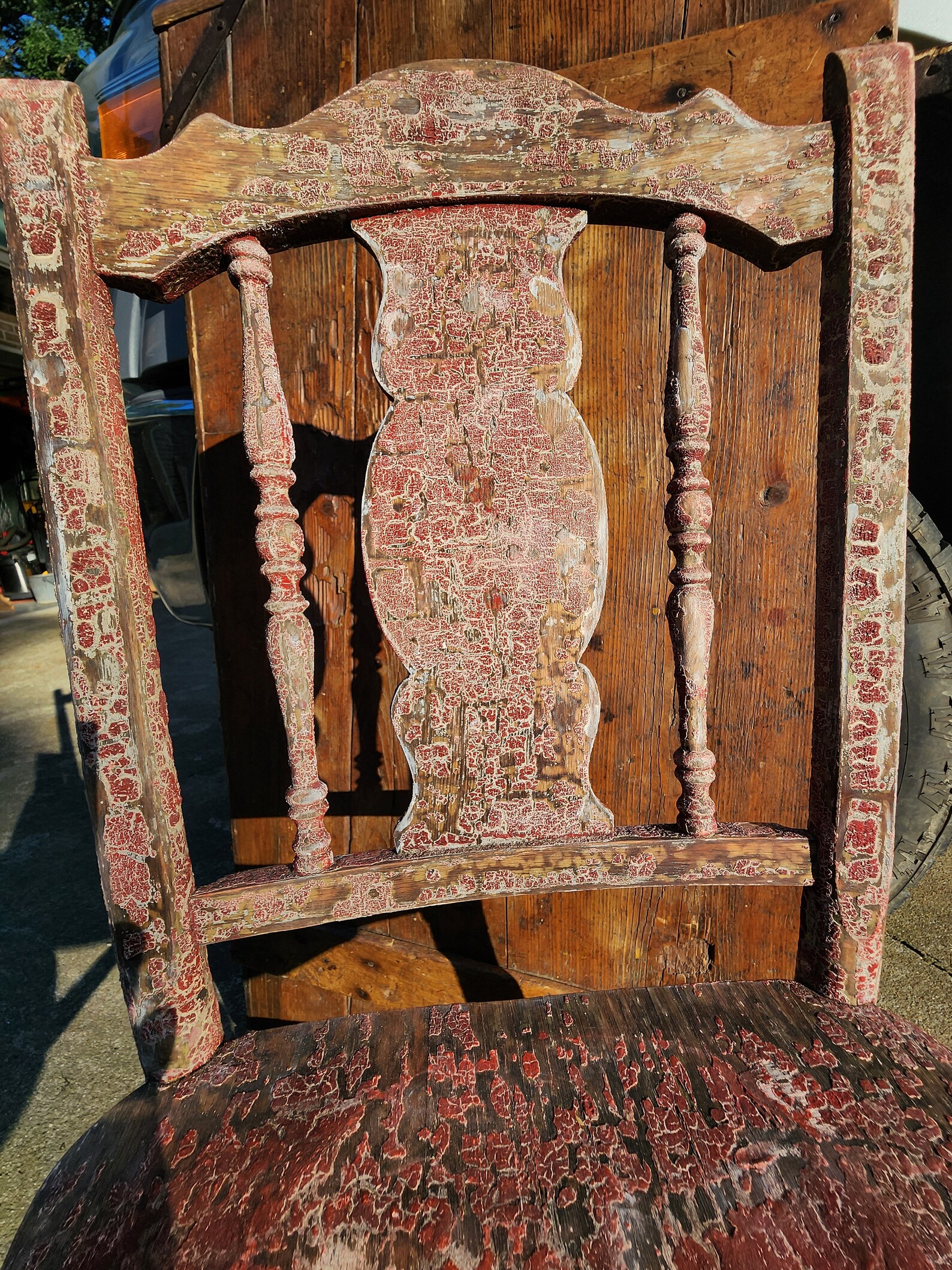 Rare 1800s Primitive Fiddleback Chair Original Paint Spindles Windsor ...