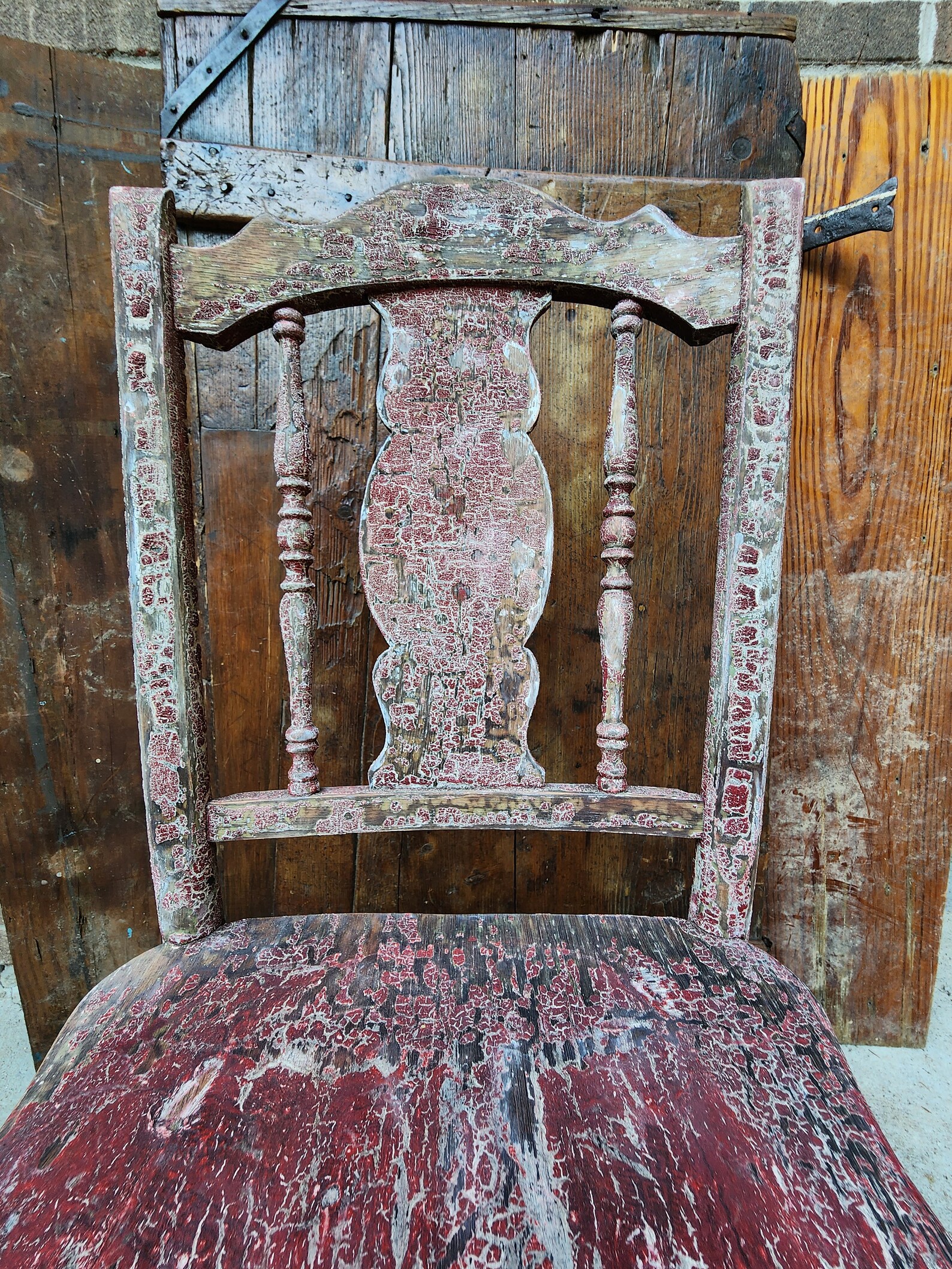 Rare 1800s Primitive Fiddleback Chair Original Paint Spindles Windsor ...