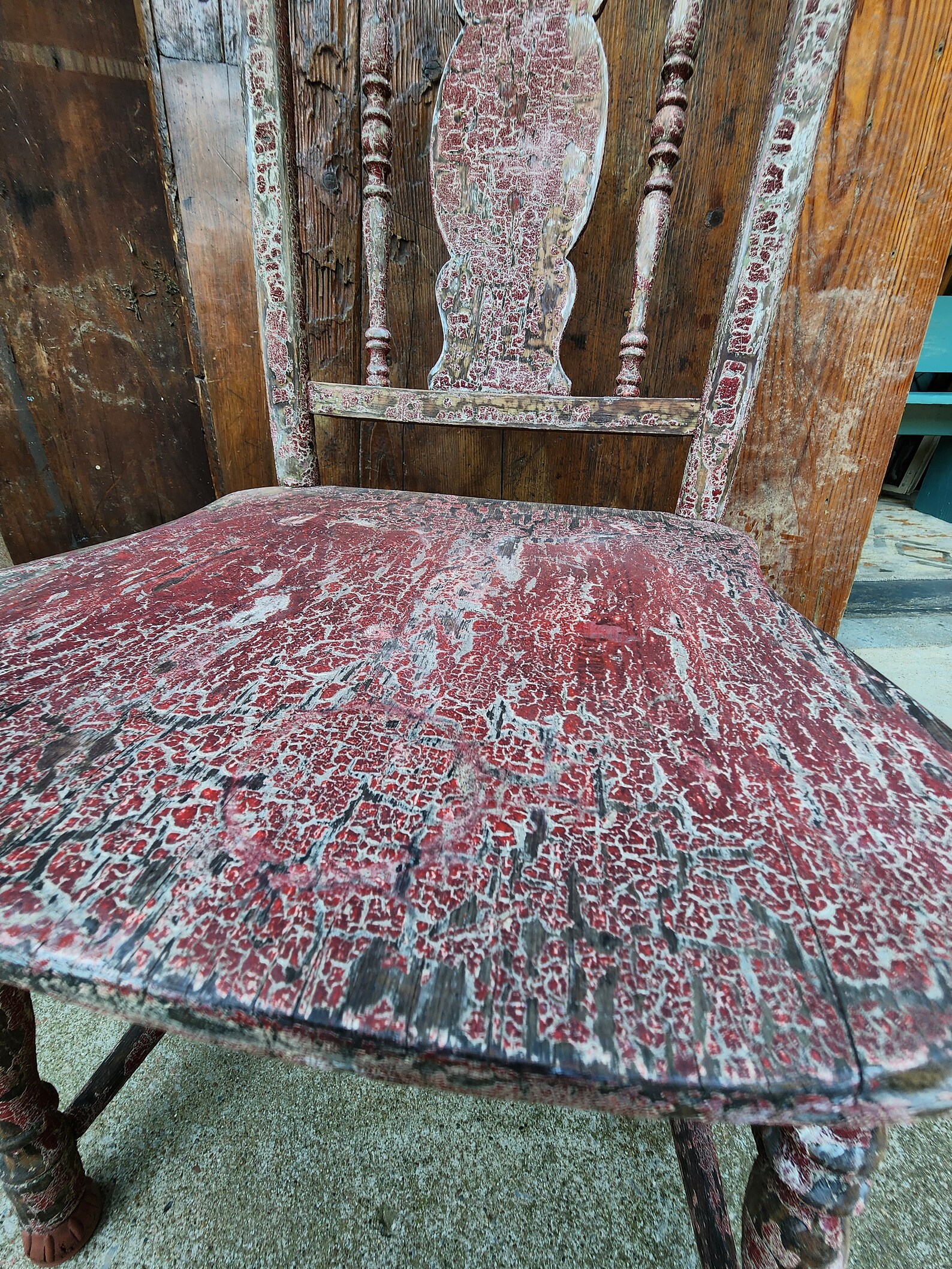 Rare 1800s Primitive Fiddleback Chair Original Paint Spindles Windsor ...