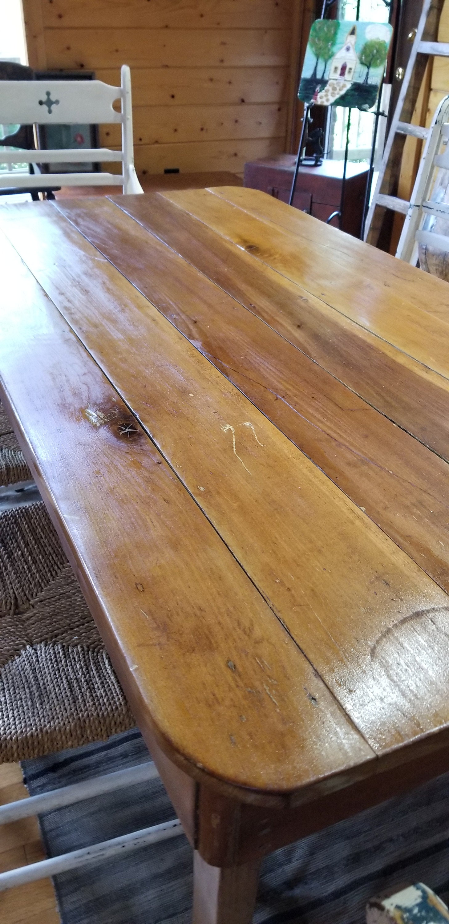 1SALE 1800's Antique Shaker 6 Plank Table Farmhouse Square Nail Tapered ...