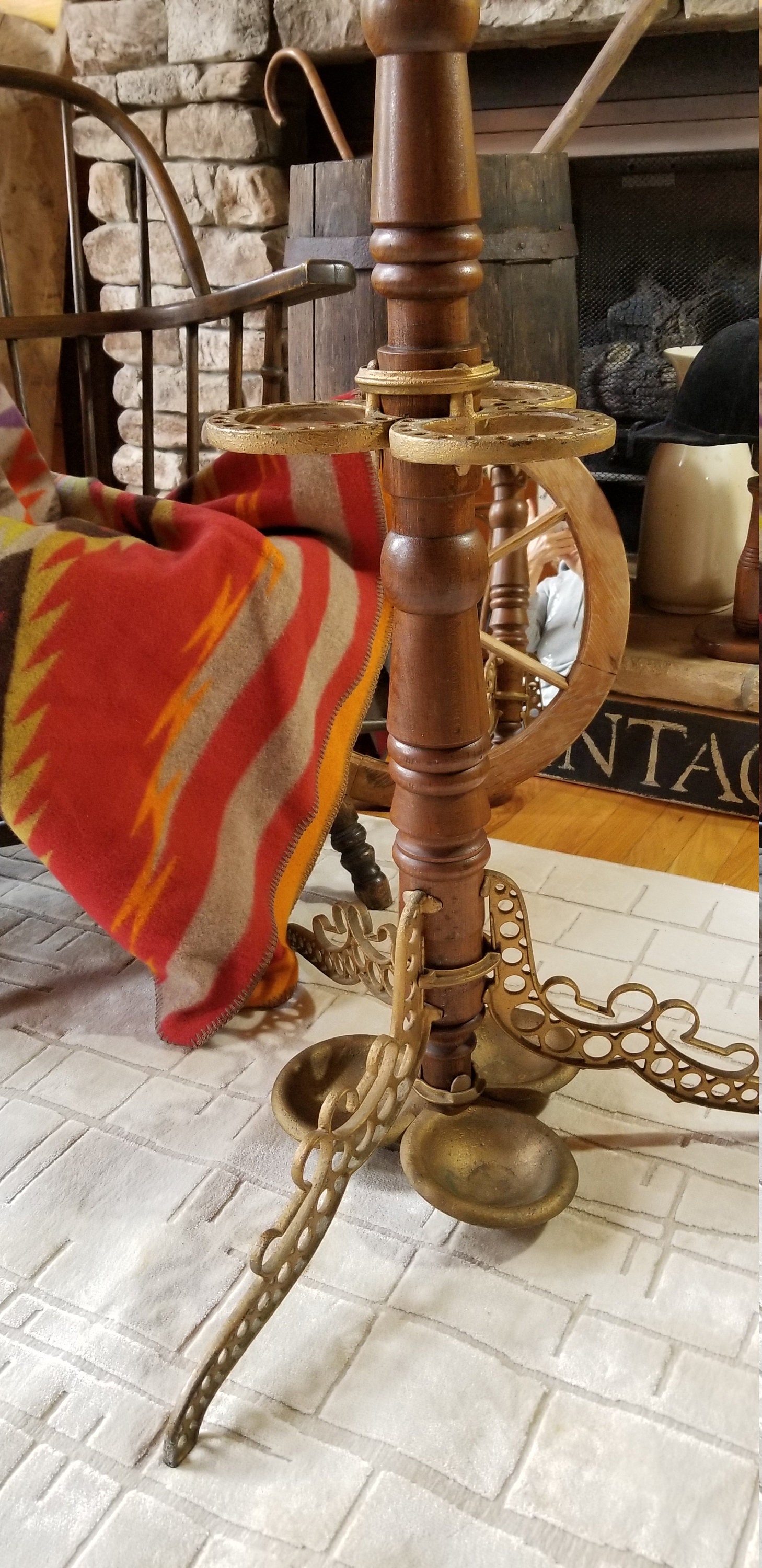 1rare Antique Turned Oak Wood Barber Shop Hall Tree 1891 Umbrella Hall ...