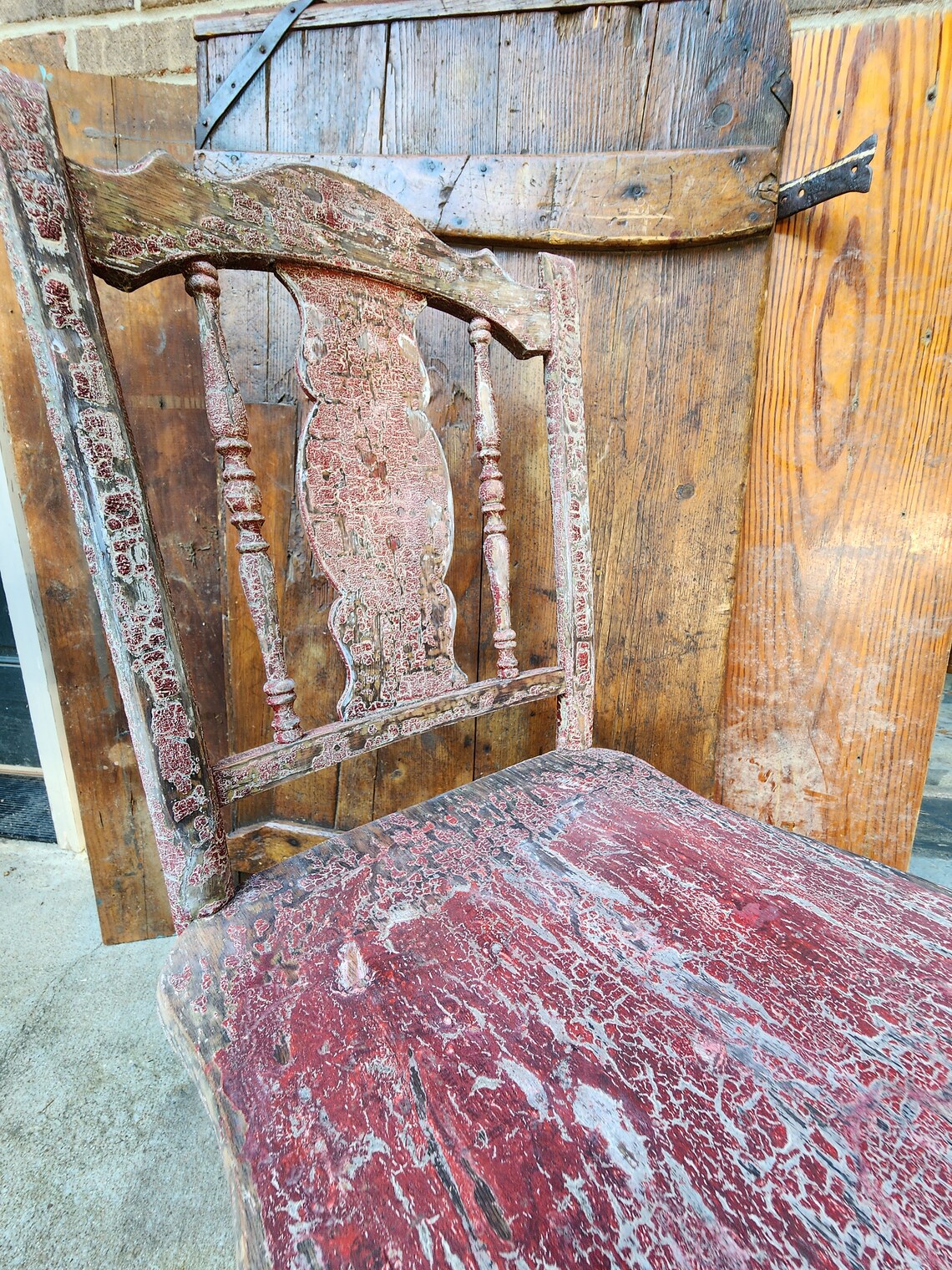 Rare 1800s Primitive Fiddleback Chair Original Paint Spindles Windsor ...