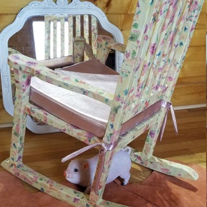 1 Antique Deco Art Kid's Solid Wood Decoupaged Rocker Metallic Pink ...