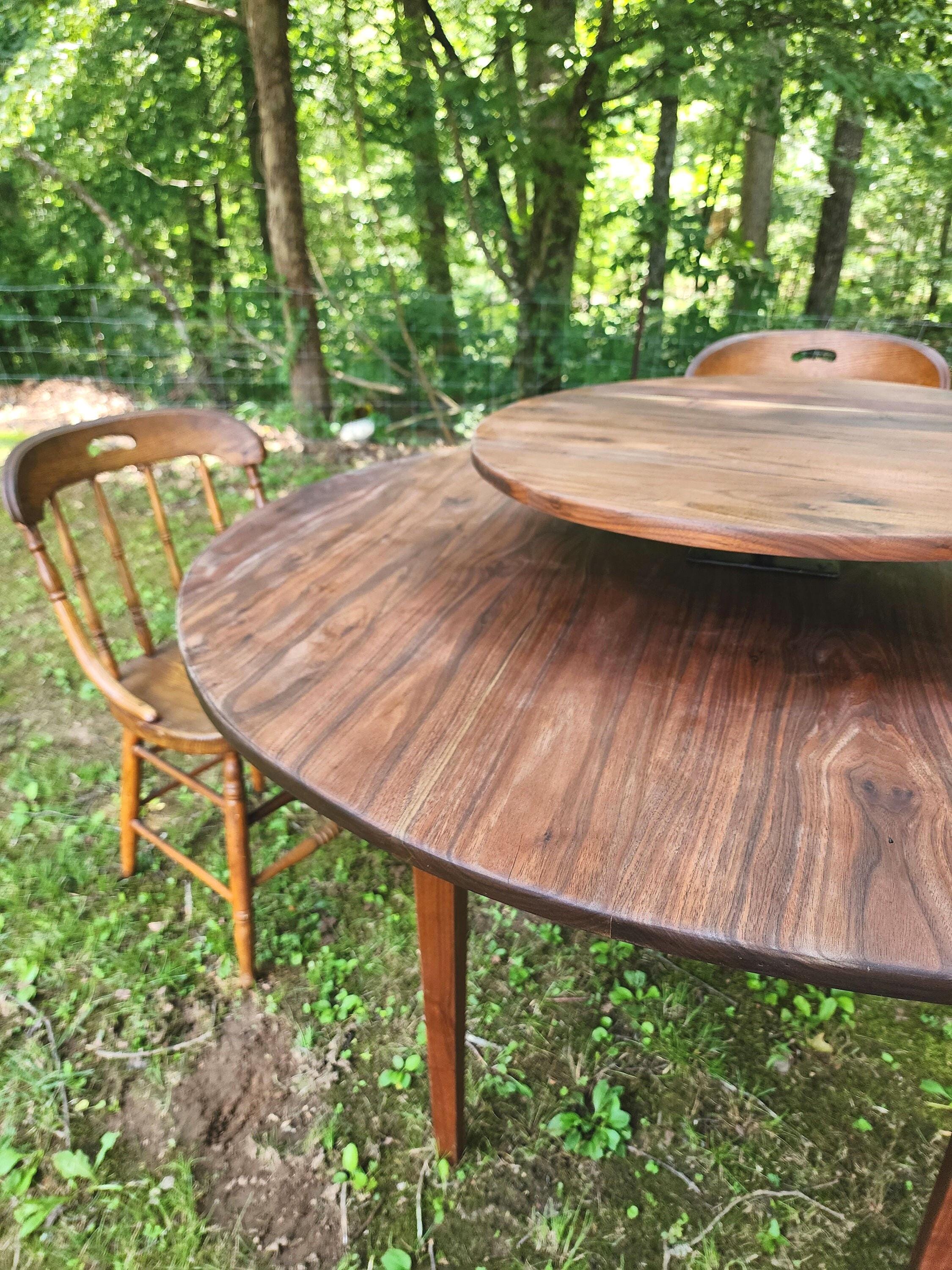 19th Century Exceptional Primitive Walnut Lazy Susan Round Table With Fine Tapered Legs Great ...