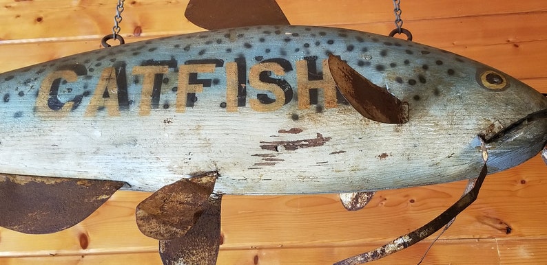 A+ One of A Kind Rare Large Unique Antique Folk Art Metal Catfish Hand ...