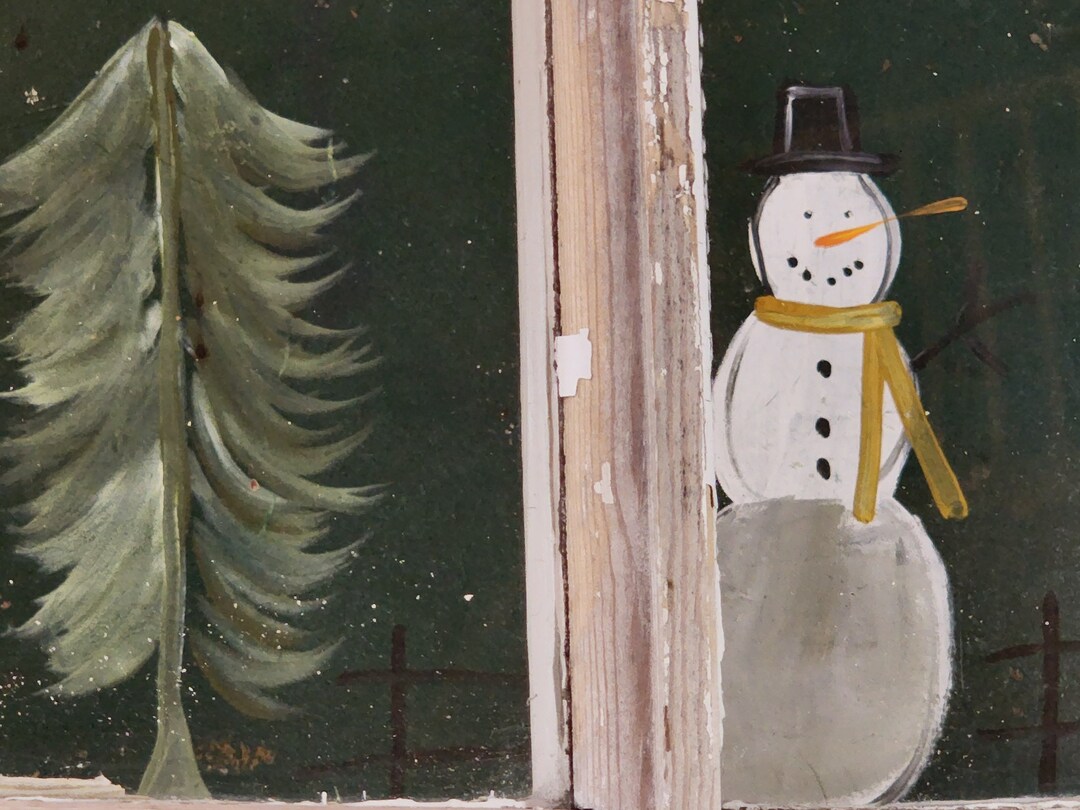 Antique Authentic Primitive Folk Art MR Snowman Painting on Old Trunk ...