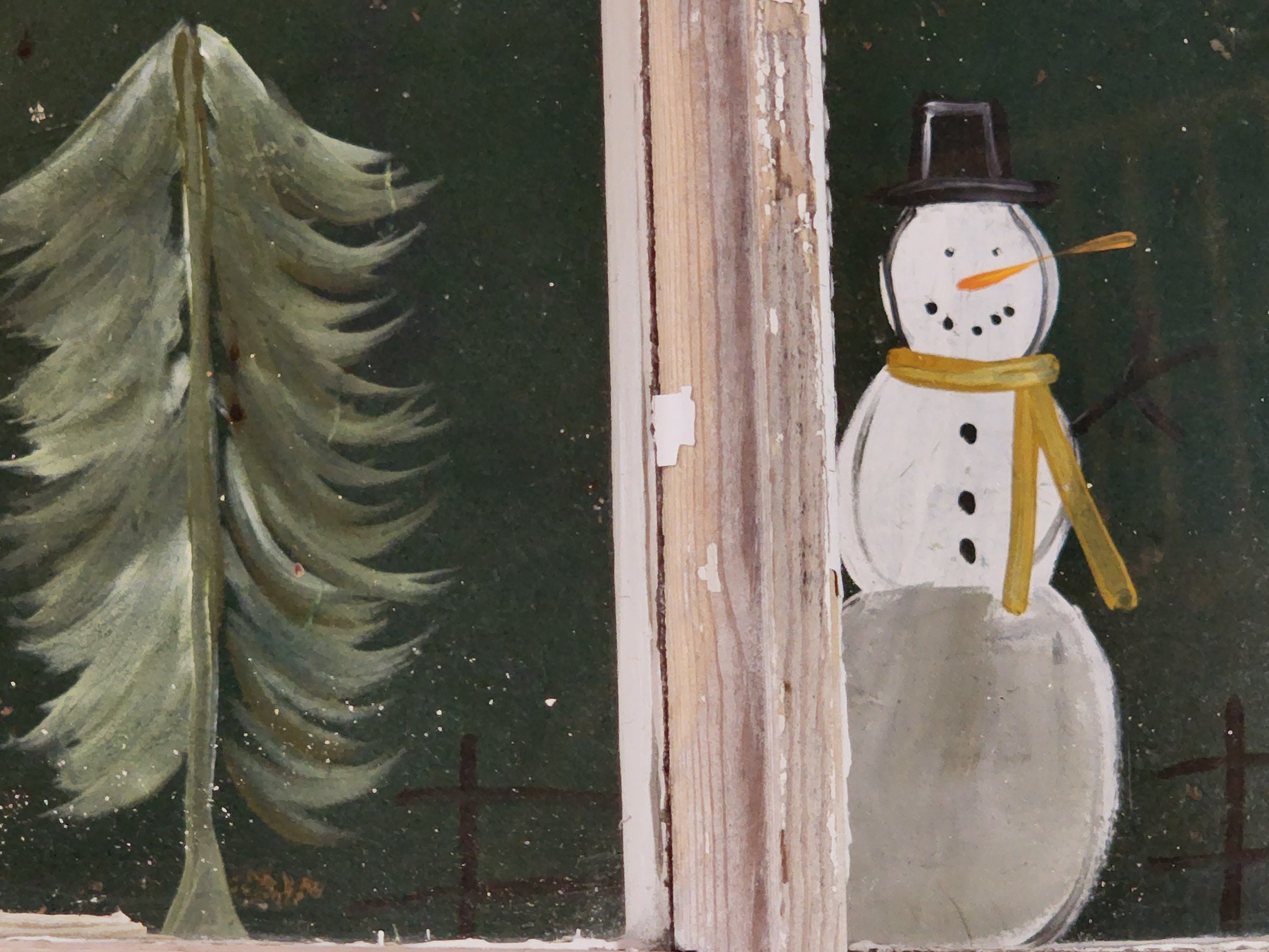 Antique Authentic Primitive Folk Art MR Snowman Painting on Old Trunk ...