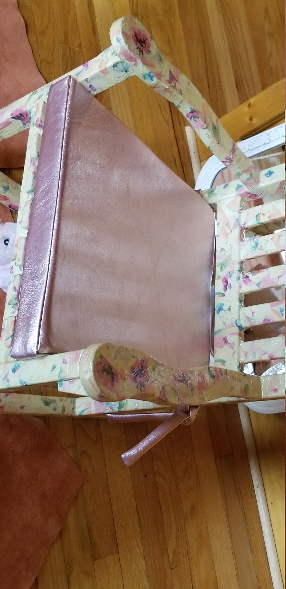 1 Antique Deco Art Kid's Solid Wood Decoupaged Rocker Metallic Pink ...