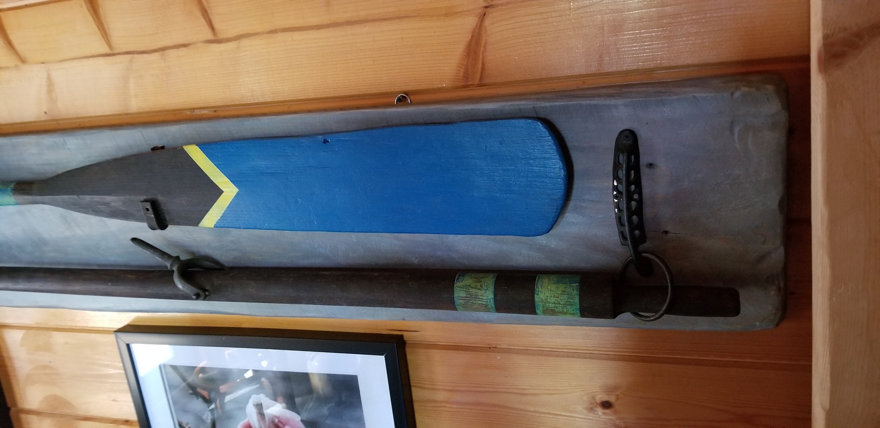 Antique Primitive 91 Pair Original Oars With Oar Locks Mounted Painted ...