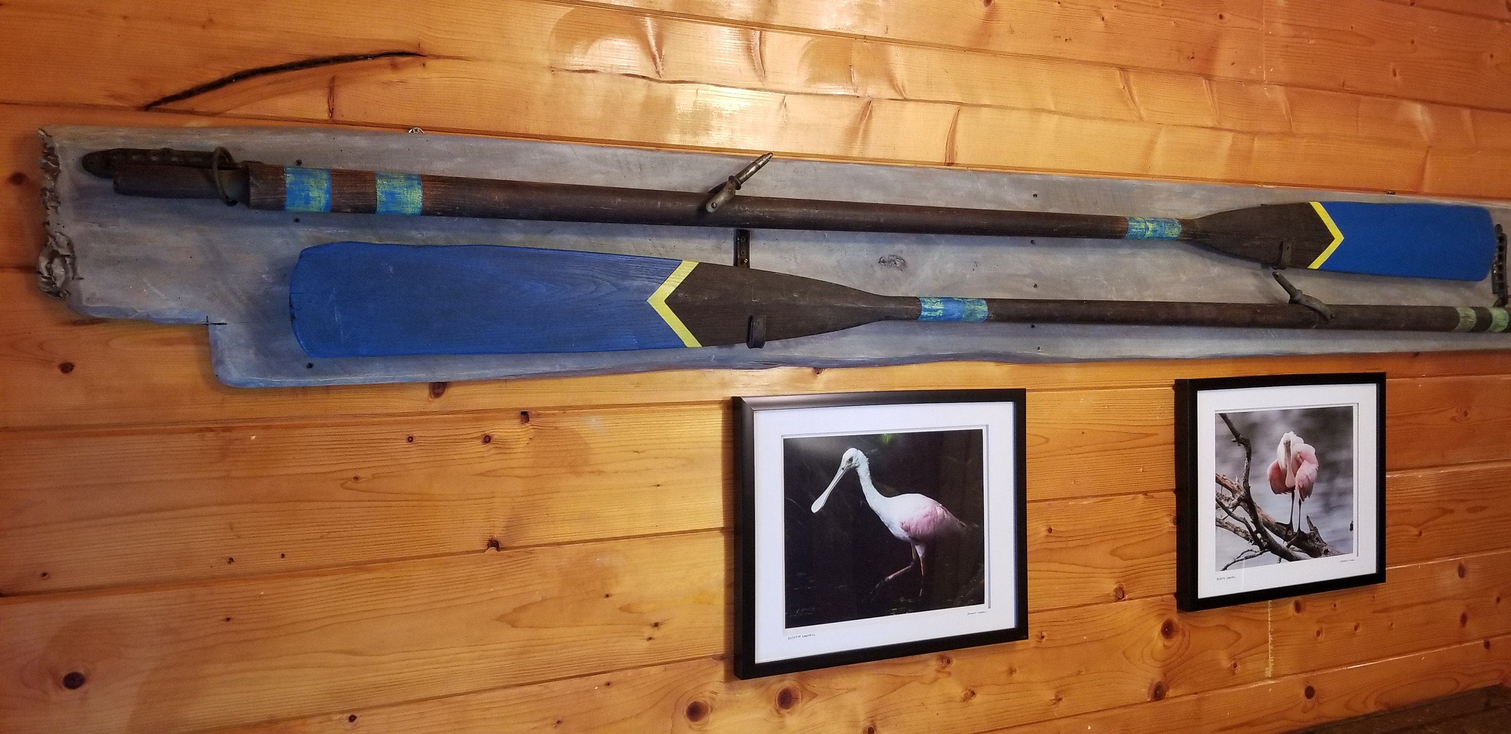 Antique Primitive 91 Pair Original Oars With Oar Locks Mounted Painted ...