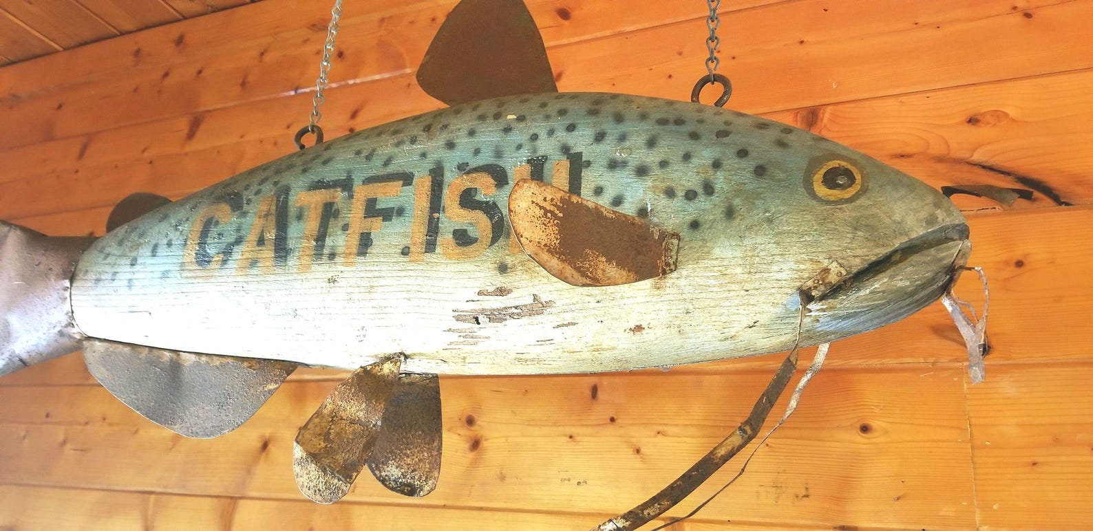 A+ One of A Kind Rare Large Unique Antique Folk Art Metal Catfish Hand ...